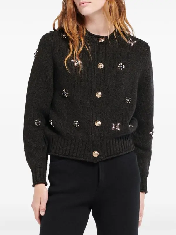 BARRIE Embroidered Cashmere Cardigan - Black