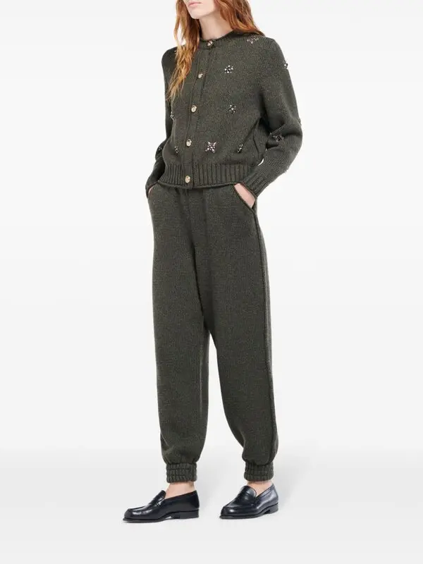 BARRIE Embroidered Cashmere Cardigan - Green