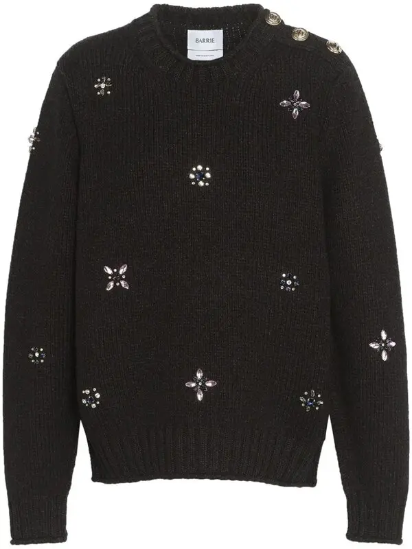 BARRIE Embroidered Cashmere Jumper - Black