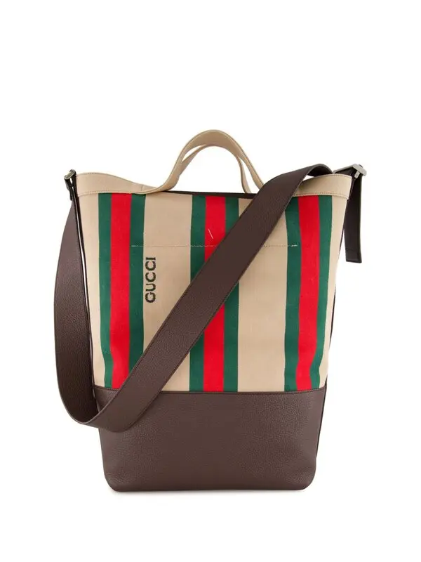 Gucci Large Web-stripe Tote Bag - Brown