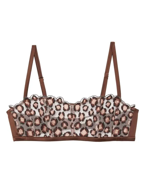 Fleur Du Mal Leopard-embroidered Boned Bralette - Brown