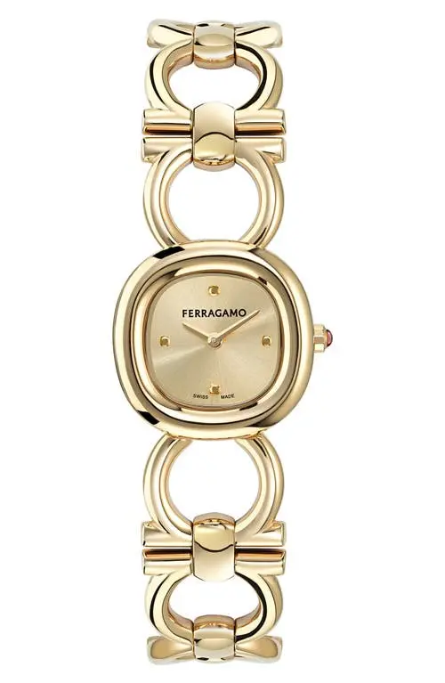 FERRAGAMO Double Gancini Bracelet Watch - Ip Yellow Gold