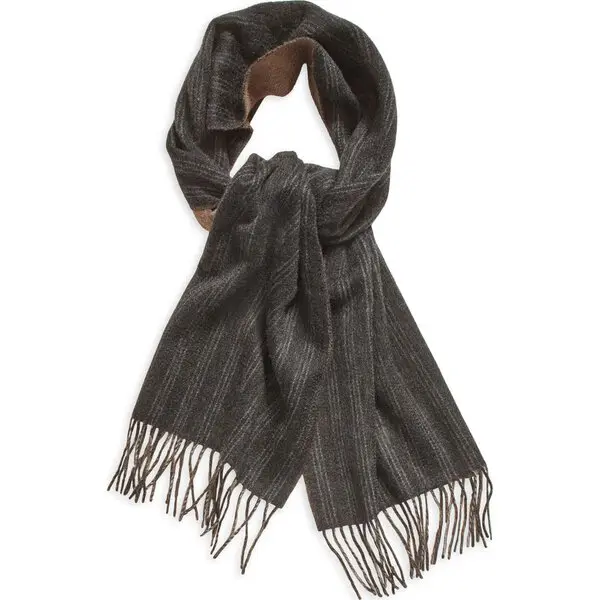 ANDREW STEWART Chalk Stripe Reversible Double Face Cashmere Scarf - Charcoal