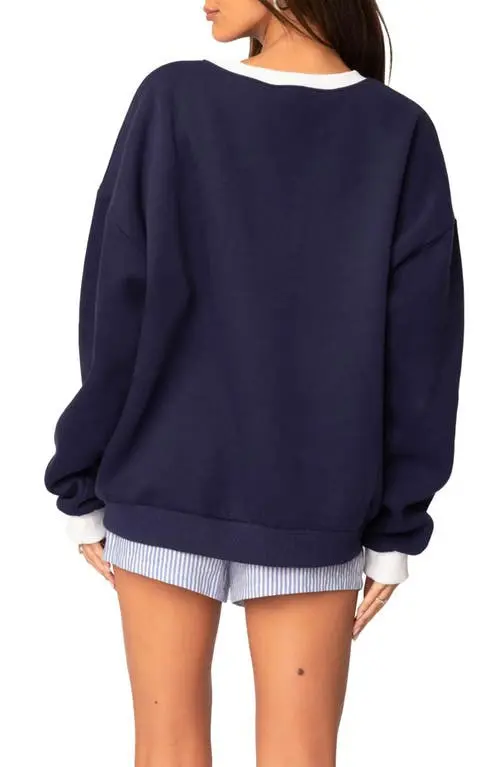 EDIKTED France Oversized V-neck Sweatshirt