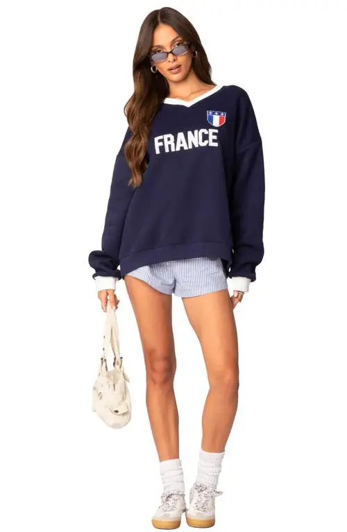EDIKTED France Oversized V-neck Sweatshirt