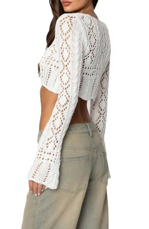 EDIKTED Tie-front Crochet Crop Top