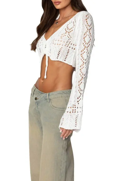 EDIKTED Tie-front Crochet Crop Top