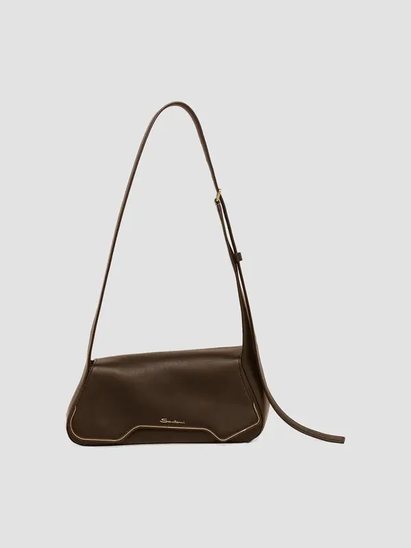Santoni Soft Pluto Leather Shoulder Bag - Dark Brown