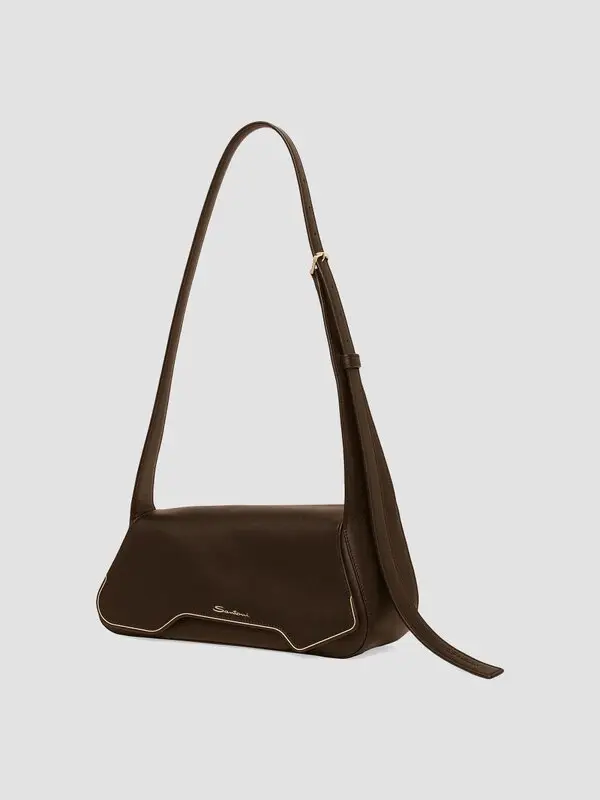 Santoni Soft Pluto Leather Shoulder Bag - Dark Brown