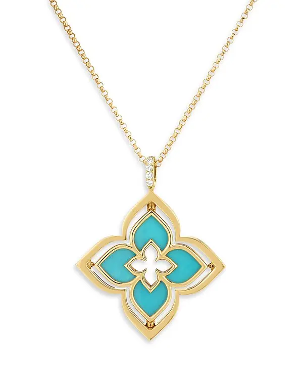 Roberto Coin 18k Yellow Gold Malachite & Diamond Flower Pendant Necklace - Blue/gold