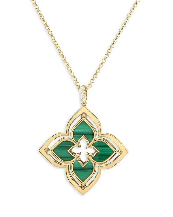Roberto Coin 18k Yellow Gold Malachite & Diamond Flower Pendant Necklace - Green/gold