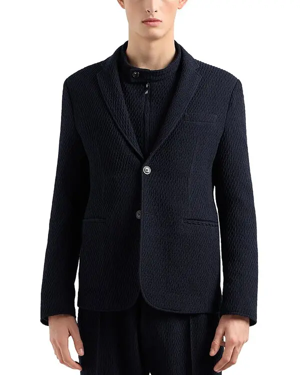 Emporio Armani Textured Stretch Blazer - Blue Navy