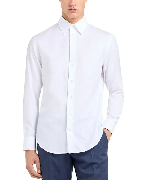 Emporio Armani Cotton Shirt With Allover Micro Jacquard Motif - Brilliant