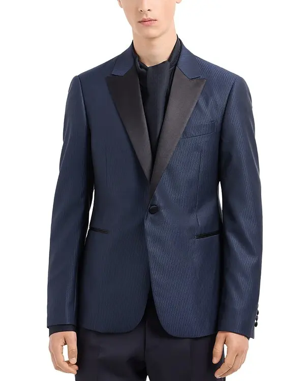 Emporio Armani M Line Slim Fit Wool & Silk Peak Lapel Blazer - Solid Medium