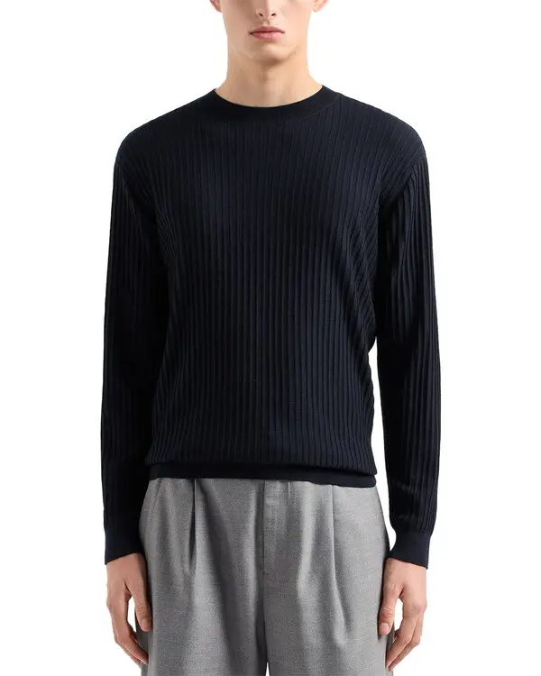 Emporio Armani Travel Essentials Ribbed Wool Sweater - Blue Navy