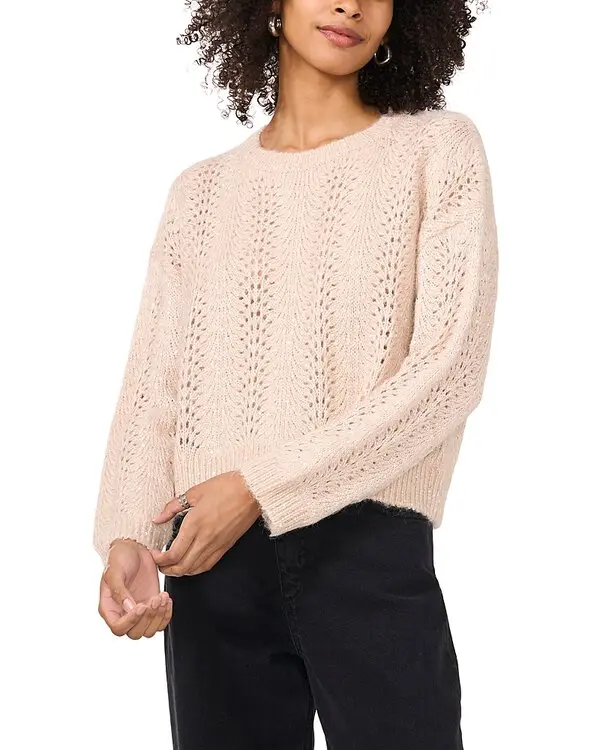 Vince Camuto Pointelle Drop Shoulder Sweater - Silver Heather