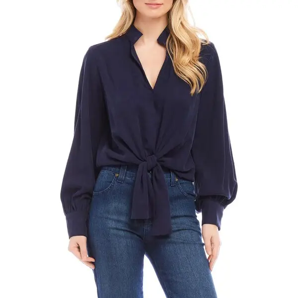 Karen Kane Tie Front Twill Top