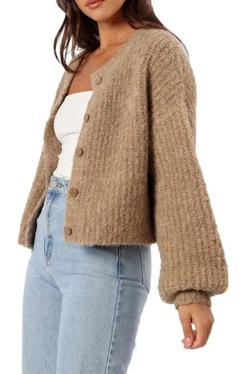 PETAL & PUP Albertine Bouclé Crop Cardigan - Latte