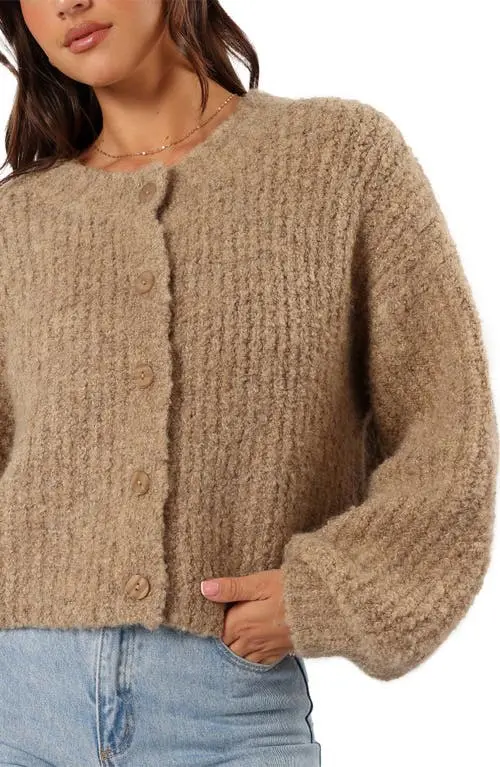PETAL & PUP Albertine Bouclé Crop Cardigan - Latte