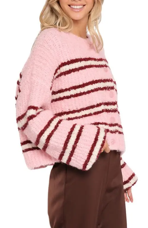 PETAL & PUP Albertine Bouclé Crop Cardigan - Pink Stripe