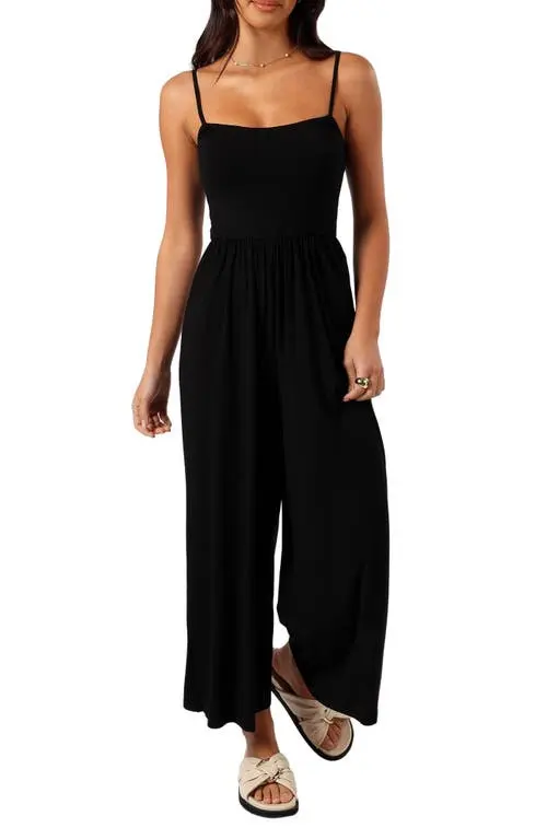 PETAL & PUP Kameron Knit Wide Leg Jumpsuit - Black