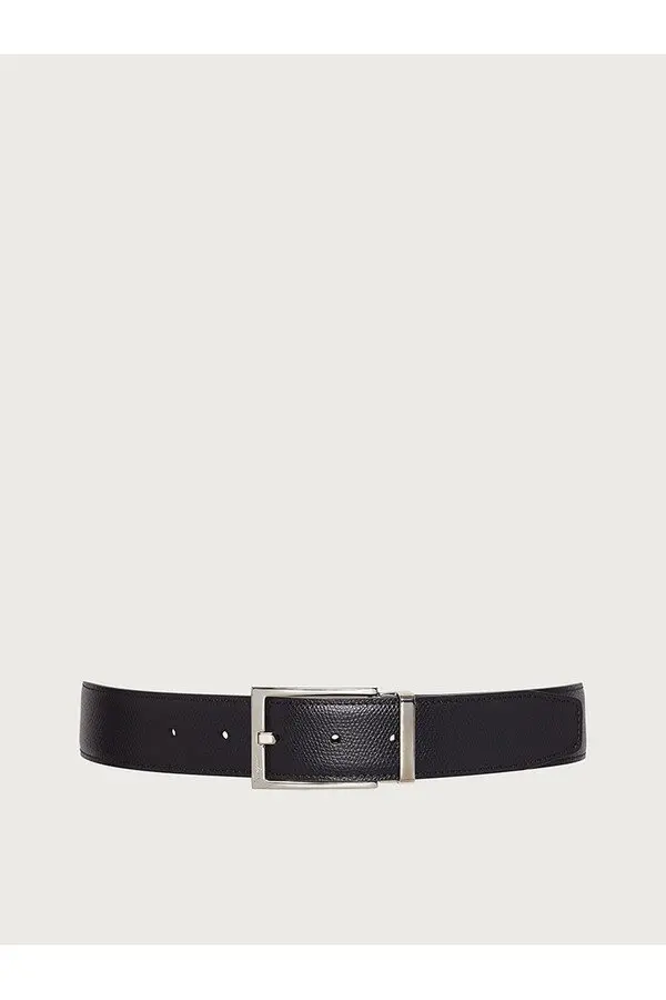FERRAGAMO Reversible Belt With Rectangular Buckle - Natural