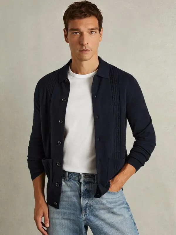 REISS Lockhurst Wool Cabled-knitted Cardigan