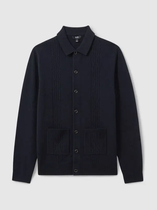 REISS Lockhurst Wool Cabled-knitted Cardigan