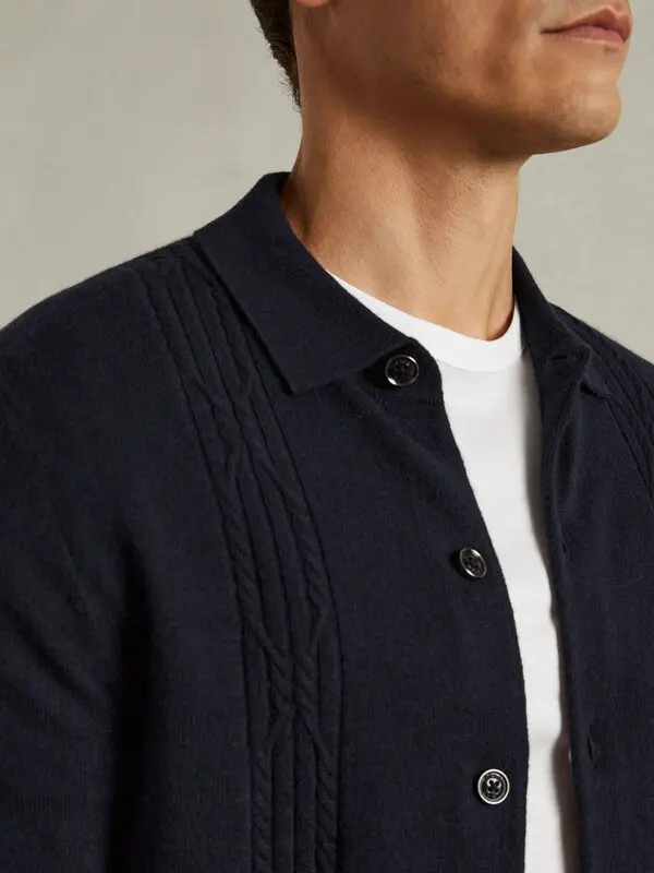 REISS Lockhurst Wool Cabled-knitted Cardigan
