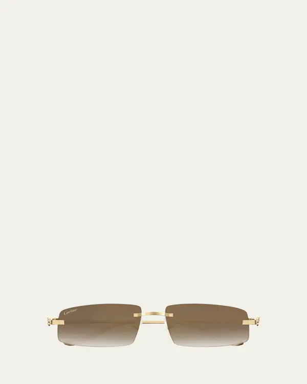 CARTIER Panthère De Rimless Rectangle Sunglasses - Brown Lens