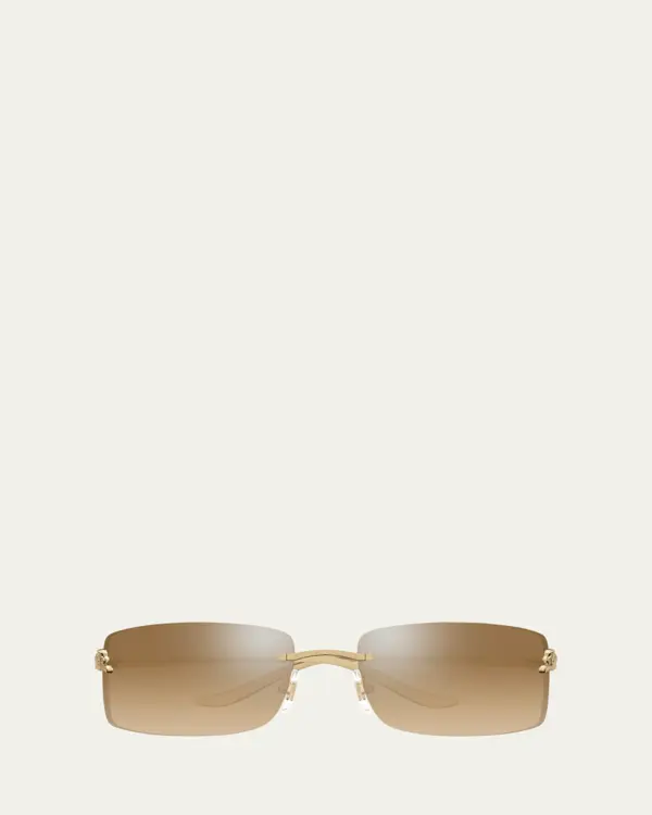 Cartier Panthère De Rimless Rectangle Sunglasses - Gold