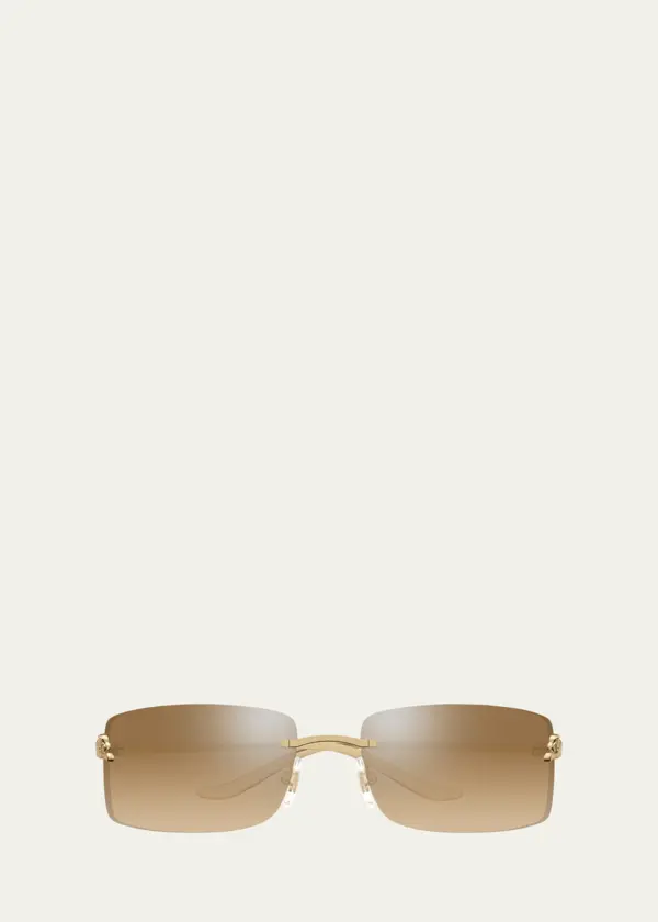 Cartier Panthère De Rimless Rectangle Sunglasses - Gold