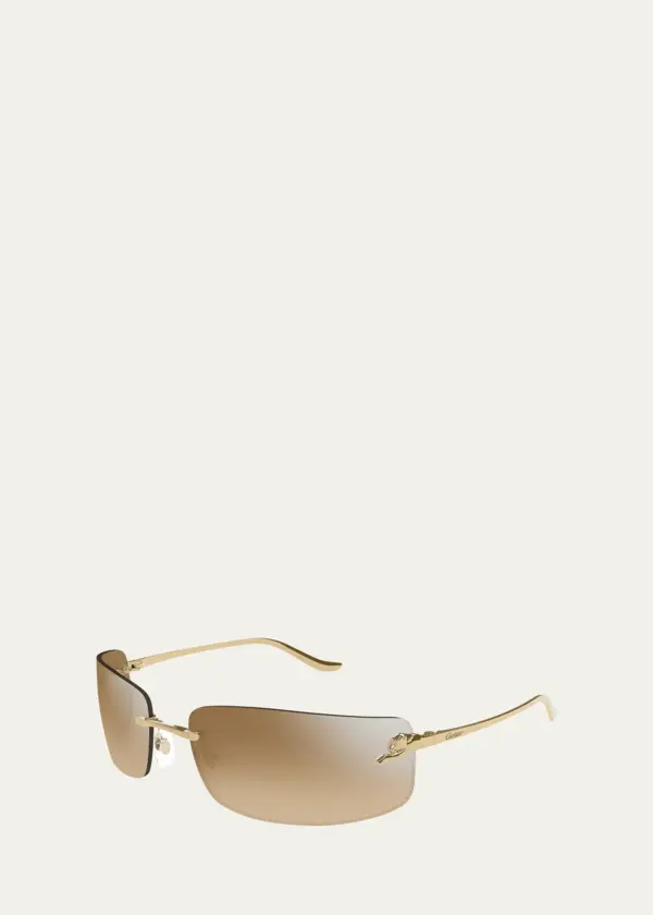 Cartier Panthère De Rimless Rectangle Sunglasses - Gold