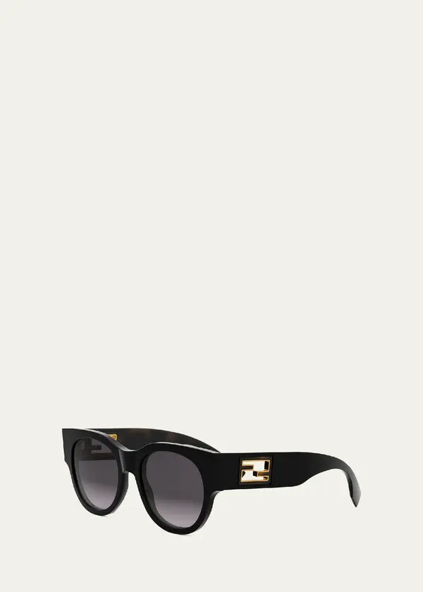 Fendi Baguette Logo Round Acetate Sunglasses - Shiny Black  display picture 1