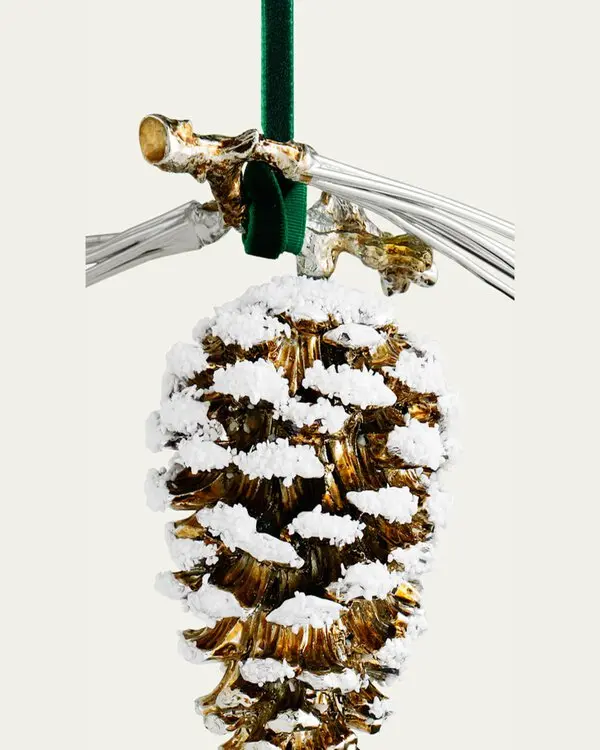 Michael Aram Pine Cone Snowy Christmas Ornat - Goldwhite