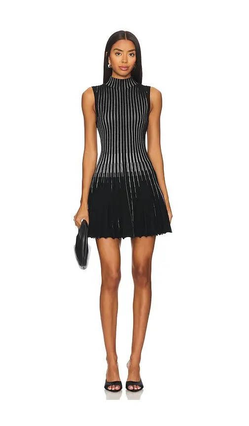green emerald velvet dress Milly Faux Leather Trim Dress - Black