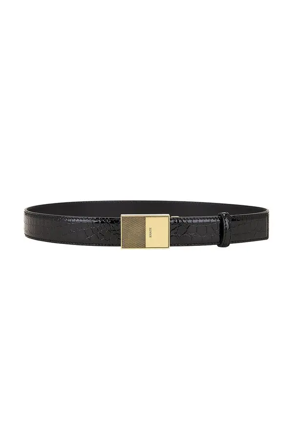 Khaite Elio 30mm Belt - Black Embossed Croc & Antique Gold