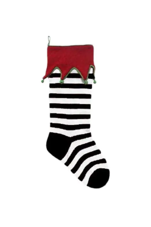 MELANGE COLLECTION Elf-cuff Striped Stocking - Black