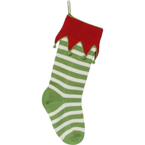 MELANGE COLLECTION Elf-cuff Striped Stocking - Green