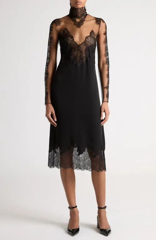 Valentino Garavani Sheer Floral Lace Inset Long Sleeve Midi Dress In Nero -  70% Off | Editorialist