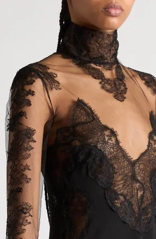 Valentino Garavani Sheer Floral Lace Inset Long Sleeve Midi Dress In Nero -  70% Off | Editorialist