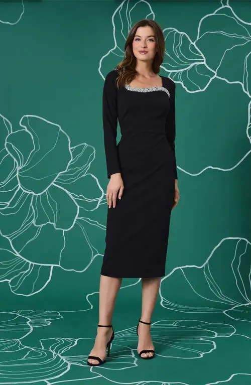 Maggy London Beaded Long Sleeve Midi Dress - Black | Editorialist