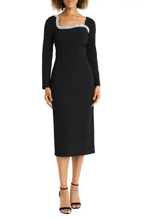 Maggy London Beaded Long Sleeve Midi Dress