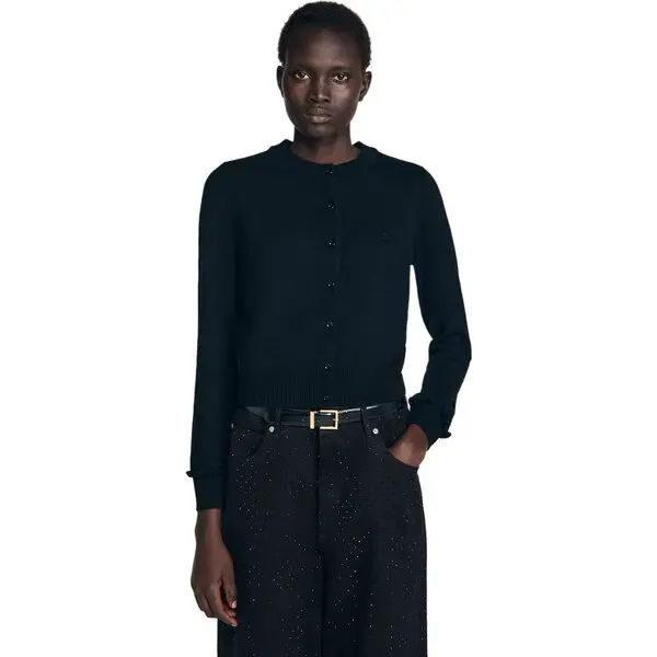 Sandro Ruffled Knitted Cardigan