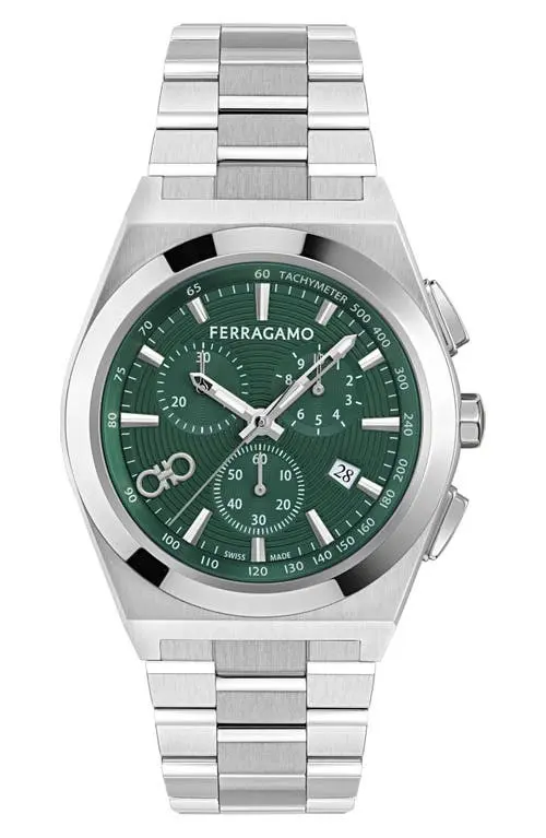 FERRAGAMO Two-tone Bracelet Chronograph Watch - Stainless Steel Green