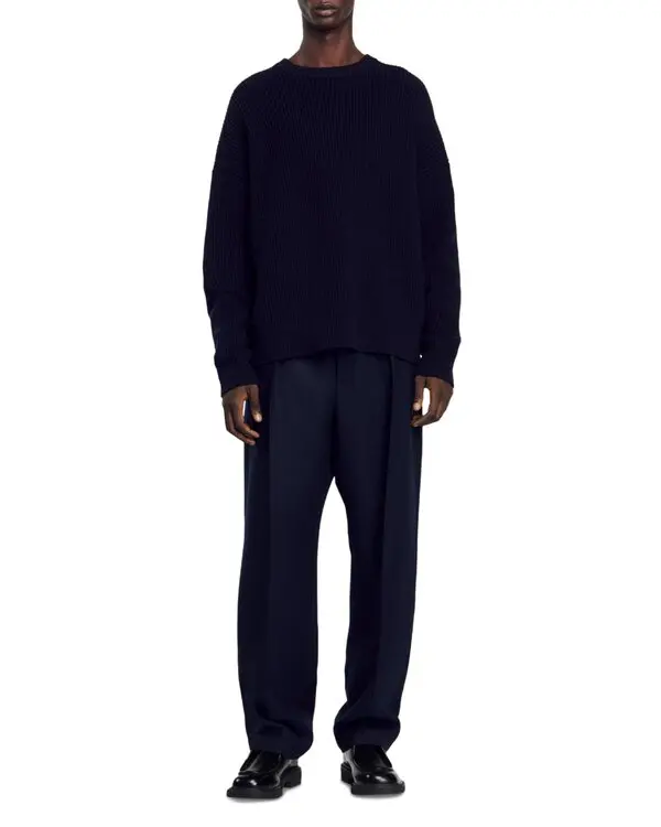 Sandro Carter Wool & Cashmere Oversized Sweater - Navy Blue