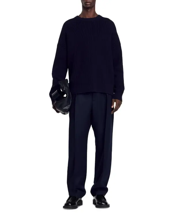 Sandro Carter Wool & Cashmere Oversized Sweater - Navy Blue