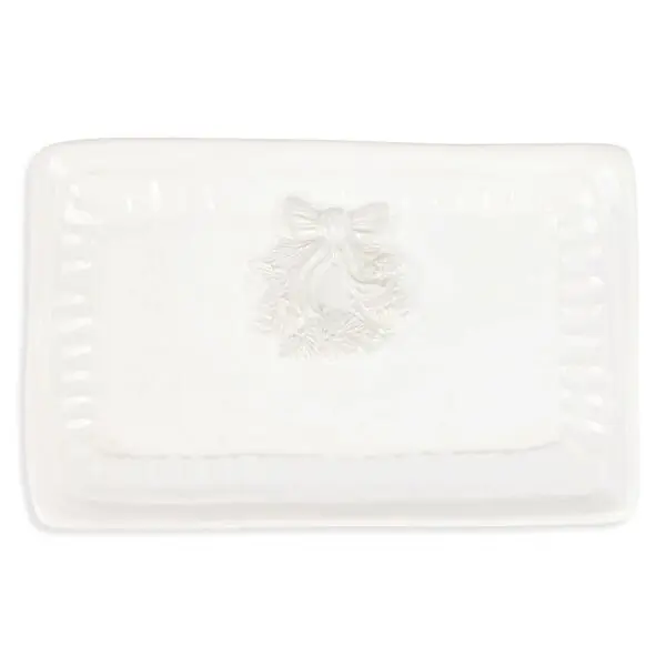 VIETRI Pietra Natale Wreath Rectangular Tray - White