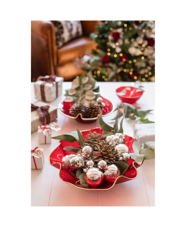 VIETRI Holiday Glass Small Ruffled Bowl
