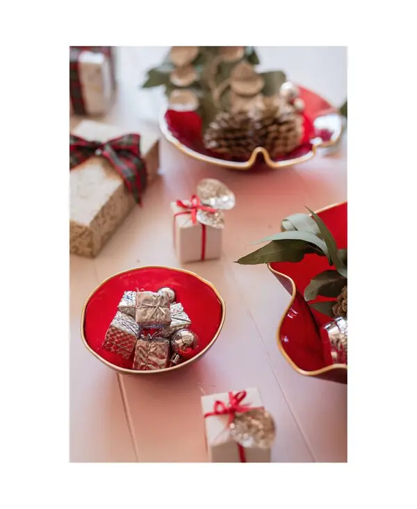VIETRI Holiday Glass Small Ruffled Bowl
